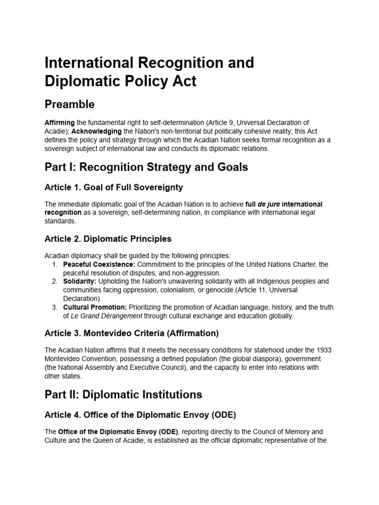International Recognition and Diplomatic Policy Act | PDF | Diplomacy ...