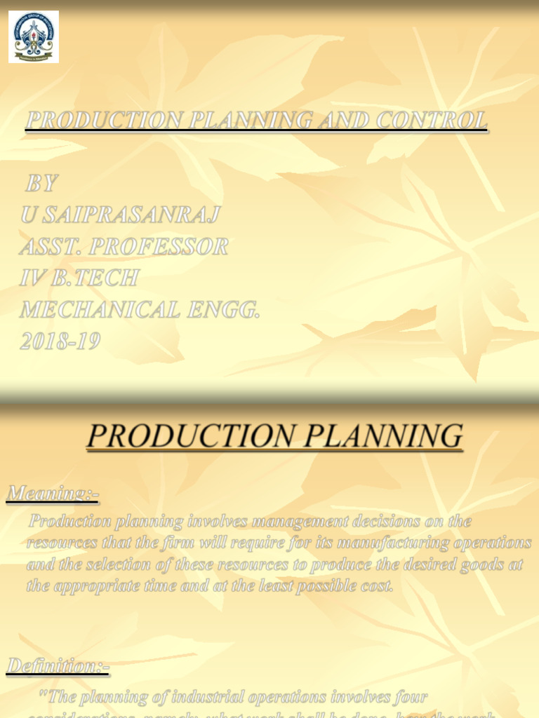 Production Planning and Control Overview | PDF | Factors Of Production ...