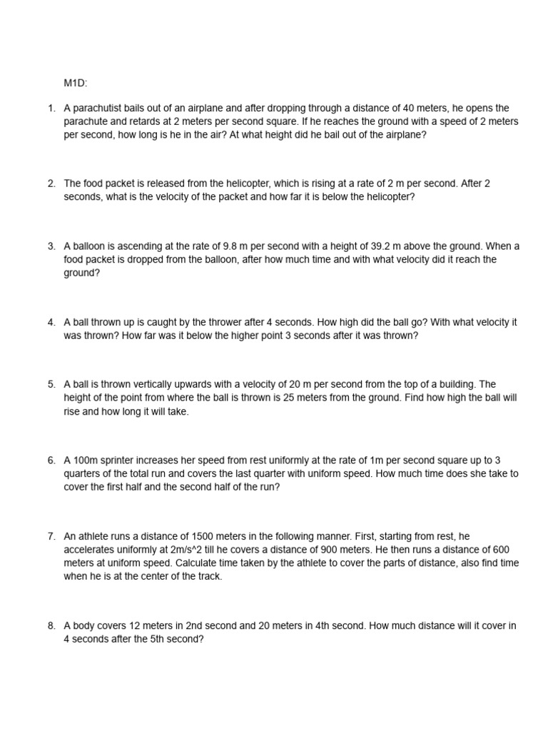 Physics Class 11TH Mip Ques | PDF | Speed | Force