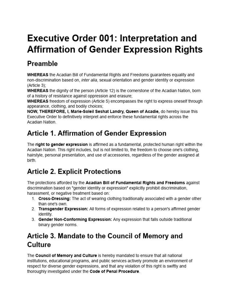 Executive Order 001 - Interpretation and Affirmation of Gender ...