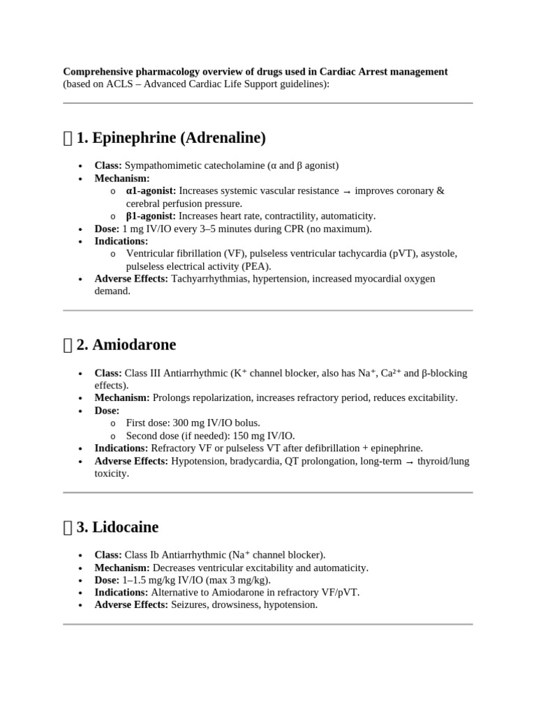 Cardiac Arrest Drug Overview | PDF | Cardiac Arrest | Medical Specialties