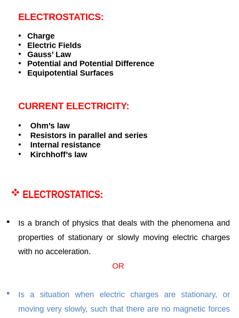 Electrostatics and Current Electricity Concepts | PDF | Electric Charge ...