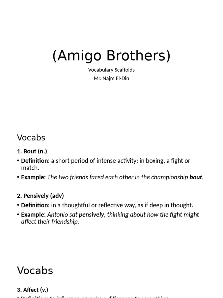 Vocabulary Scaffolds (Amigo Brothers) | PDF