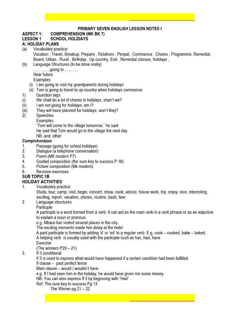 p.7 Primary Seven Eng Notes | PDF | Pronoun | Linguistics