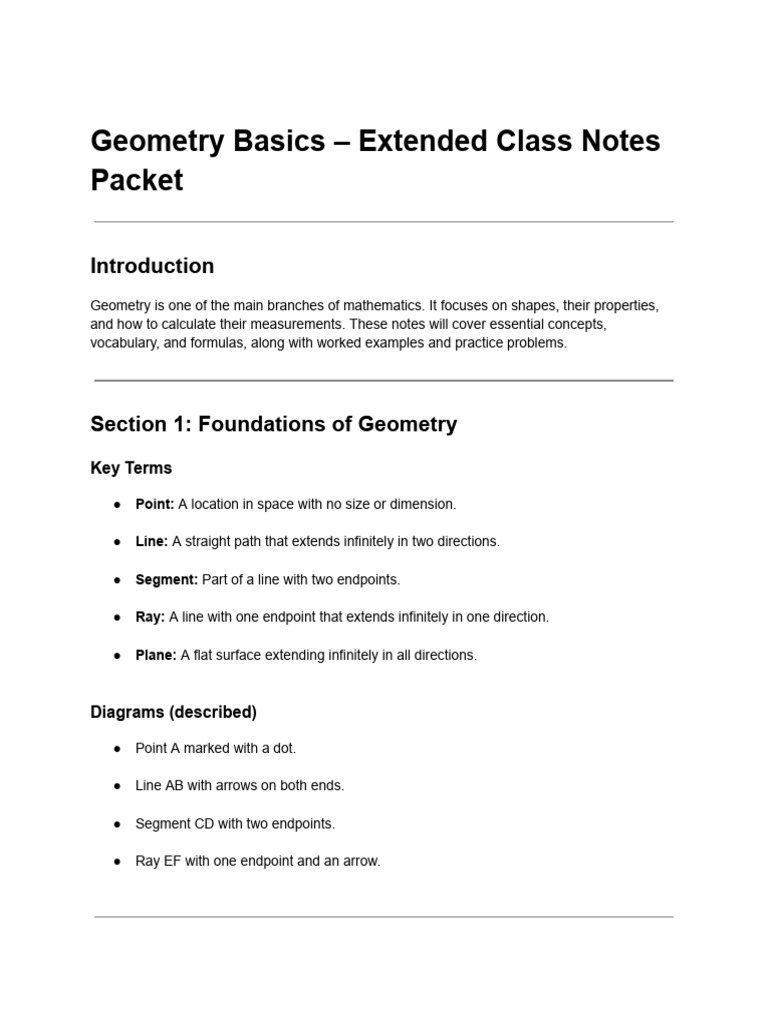 Geometry Basics - Extended Class Notes Packet | PDF | Area | Triangle