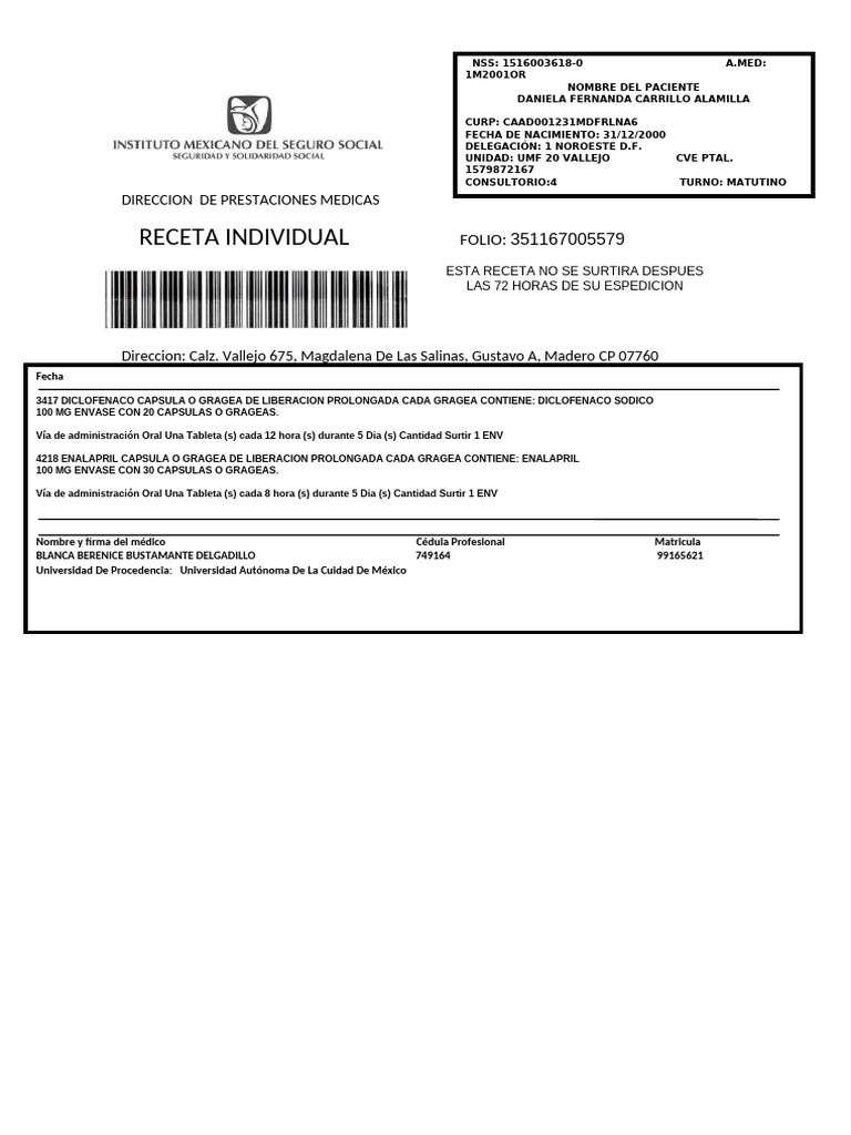 Receta IMSS Editable para Pacientes | PDF
