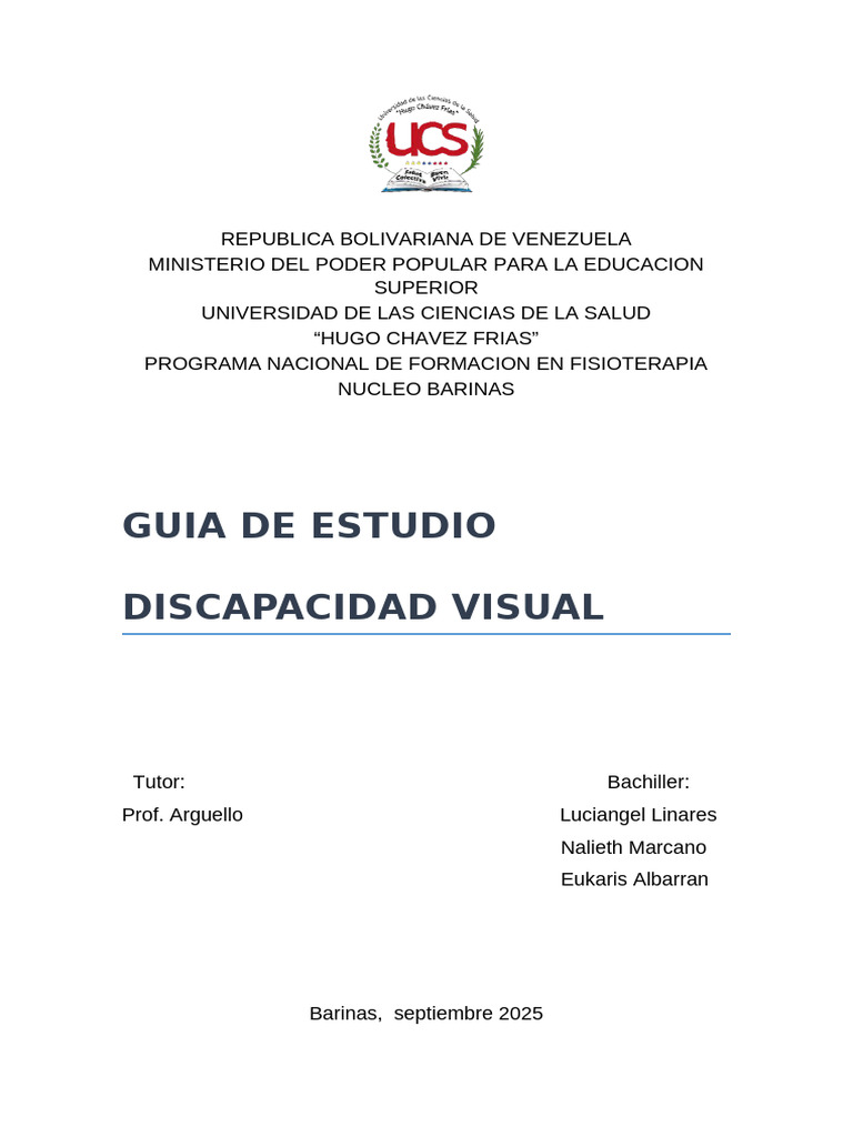 Guia de Estudio - Discapacidad Visual | PDF | Percepción visual | Ojo ...