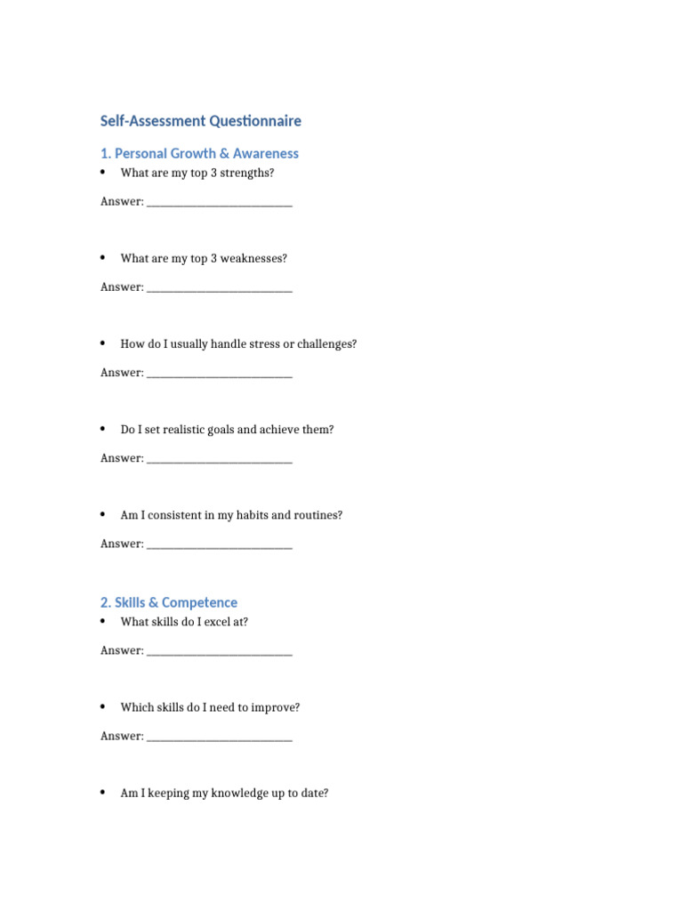 Personal Development Self-Assessment | PDF | Goal | Well Being