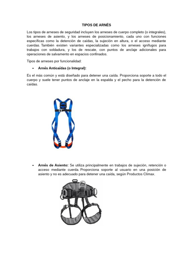 Tipos de arnés de seguridad y funciones | PDF