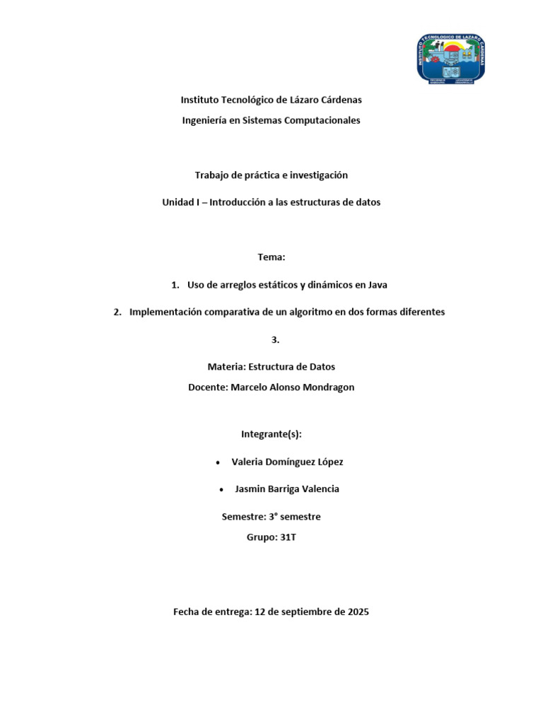 Tarea 1 Unidad 1 Estructura de Datos | PDF | Java (lenguaje de programación) | Algoritmos y ...