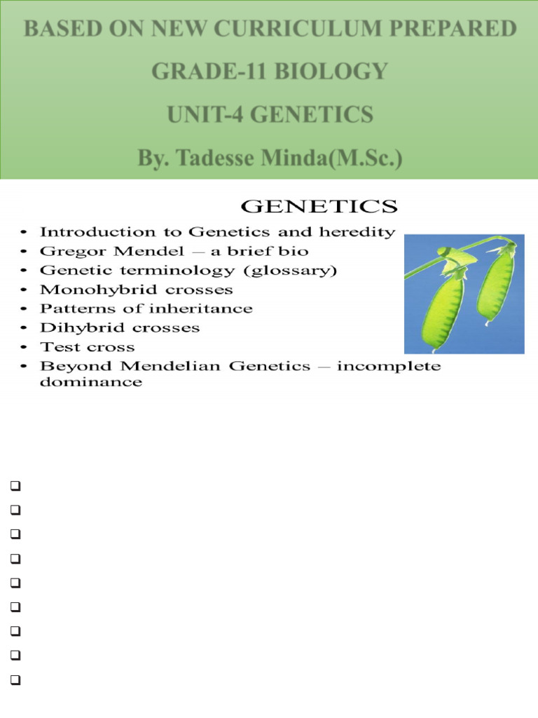 Grade-11. Unit-4 Genetics Note 2016.pptx 2017 | PDF | Meiosis | Mitosis