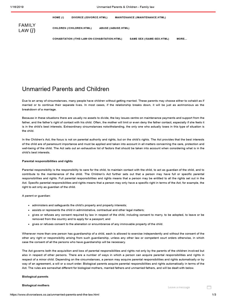 Unmarried Parents' Rights Explained | PDF | Divorce | Family