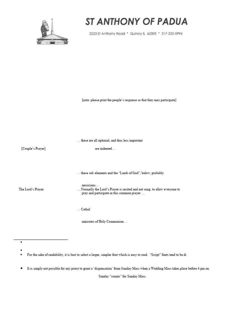 Catholic Wedding Mass Outline Guide | PDF | Mass (Liturgy) | Rituals
