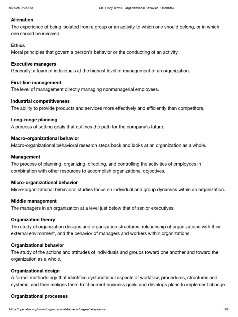 Ch. 1 Key Terms - Organizational Behavior - OpenStax | PDF ...