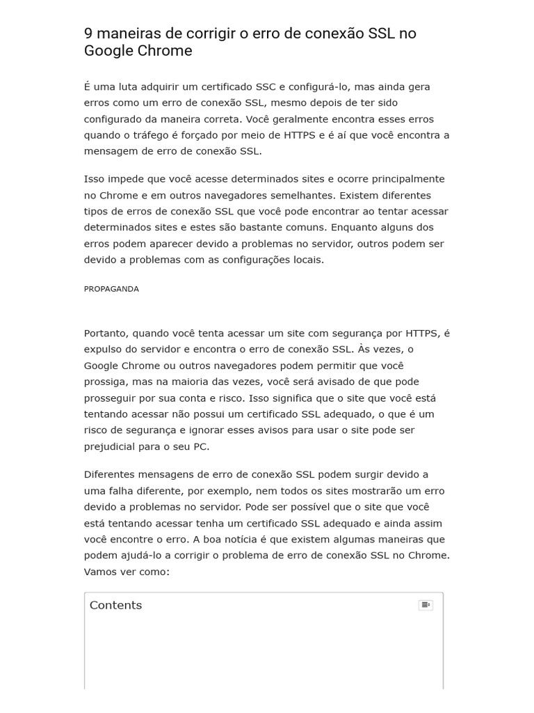 Corrigindo Erros de Conexão SSL no Chrome | PDF | Segurança da camada ...