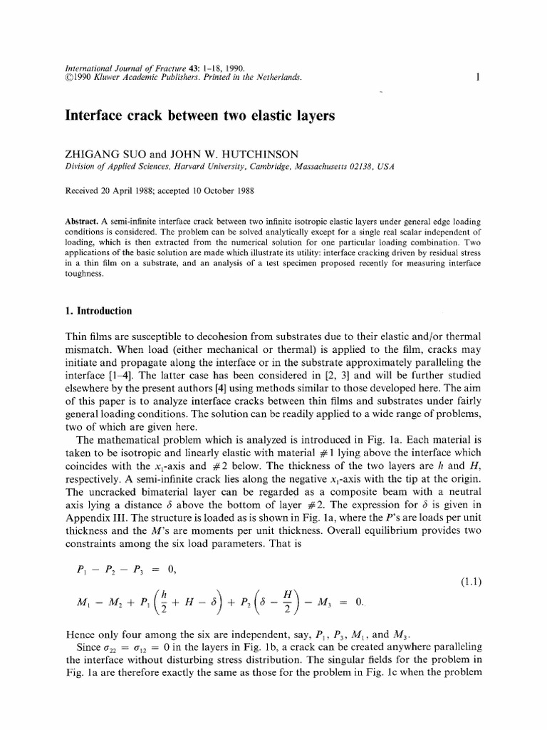 Interface Cracking in Elastic Layers | PDF | Fracture | Fracture Mechanics