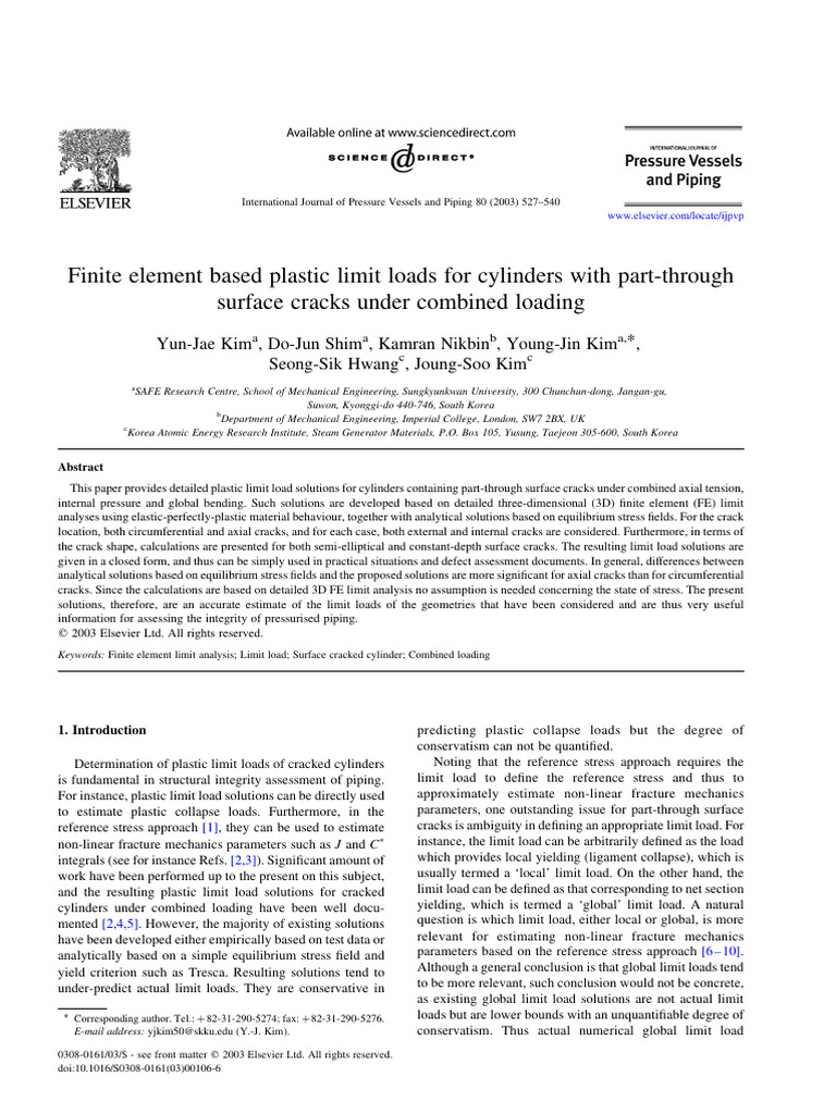 Finite Element Based Plastic Limit Loads For Cylinders With Part ...