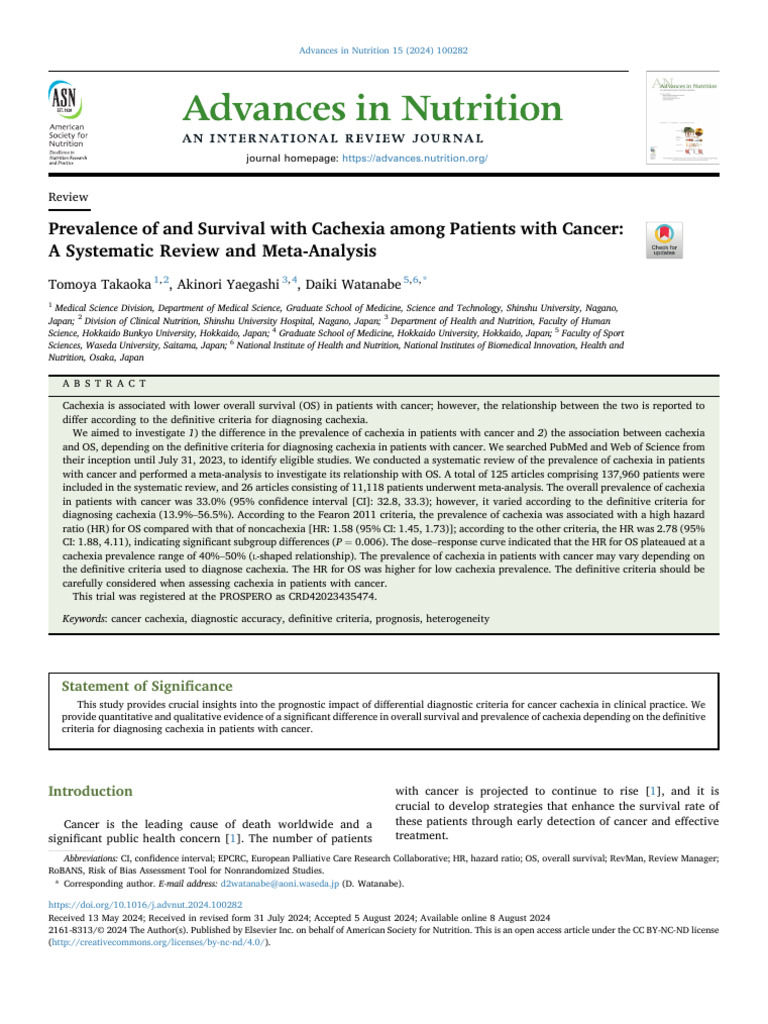 Cachexia in Cancer: Prevalence & Survival | PDF | Diseases And ...