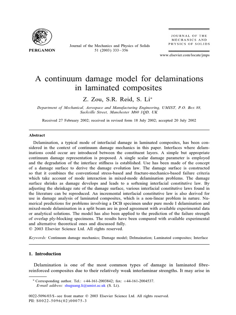 A Continuum Damage Model For Delaminations in Laminated Composites ...