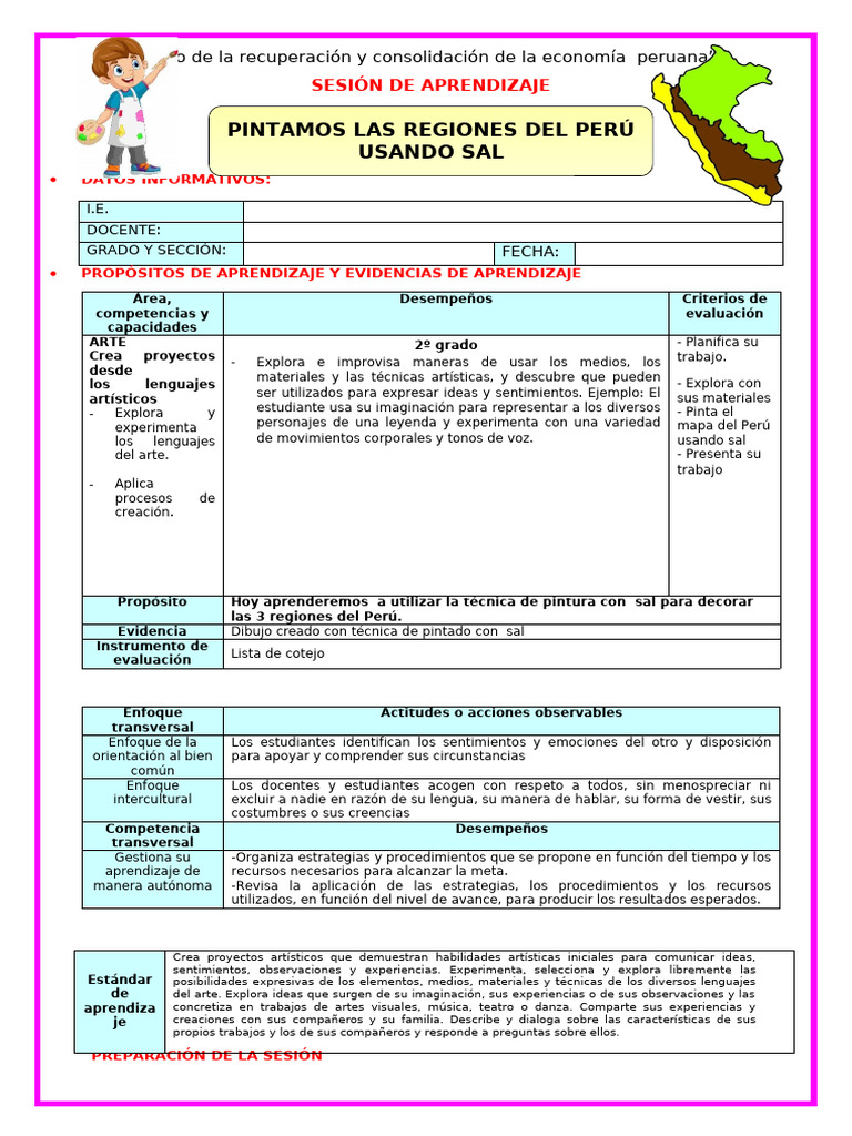 2º U4 S2 Sesion D5 Arte Pintamos Las Regiones Del Perú Usando Las Técnicas de Sal | PDF ...