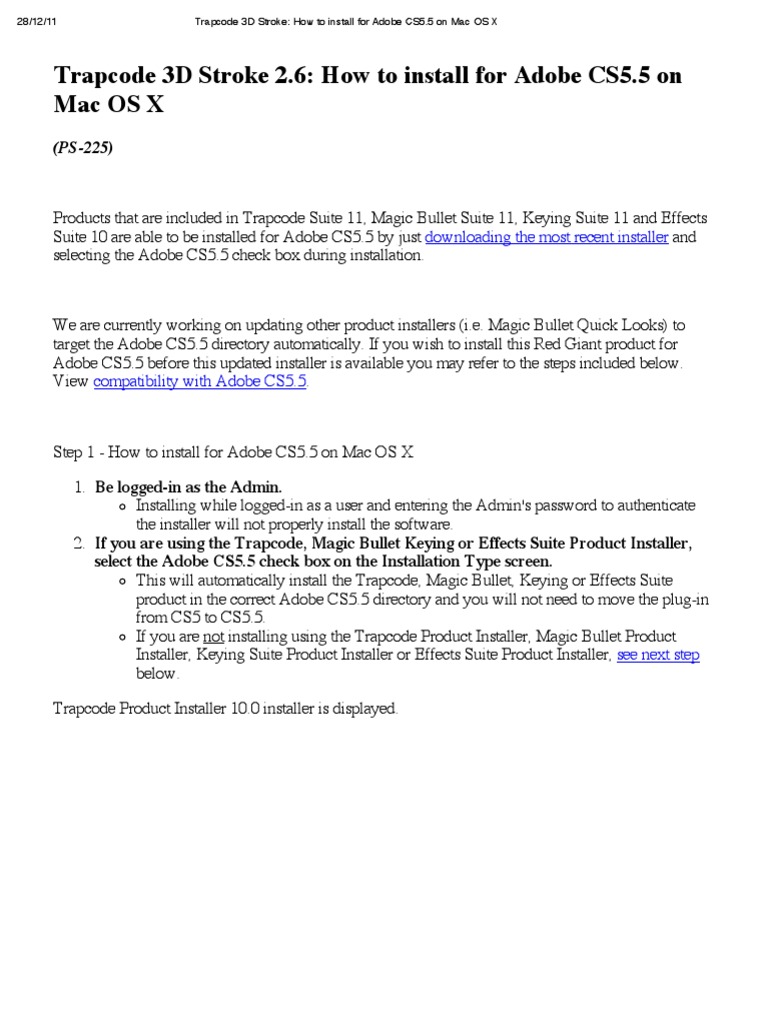 Trapcode 3D Stroke - How To Install For Adobe CS5 | PDF | Adobe Creative Suite | Installation ...