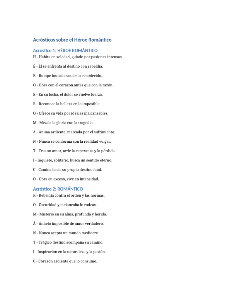Acrosticos Heroe Romantico | PDF