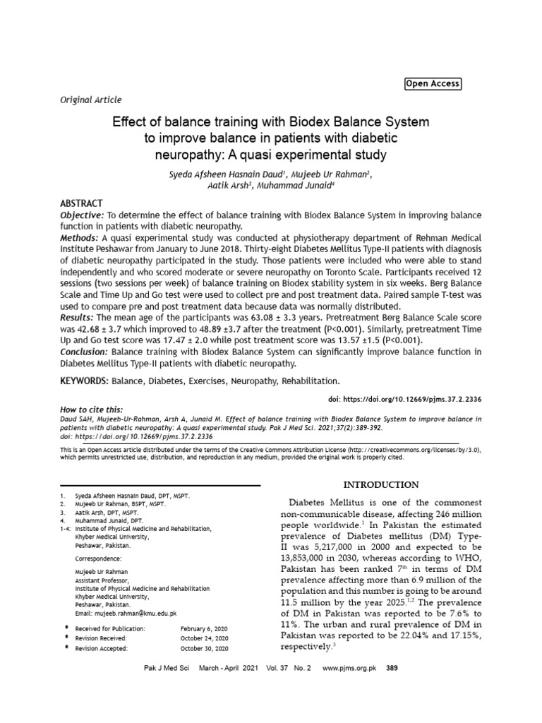 Efecto Del Entrenamiento Del Equilibrio Con Biodex Balance System para ...
