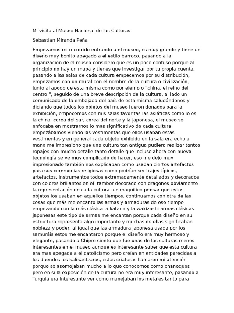 Mi Visita Al Museo Nacional de Las Culturas | PDF | Museo