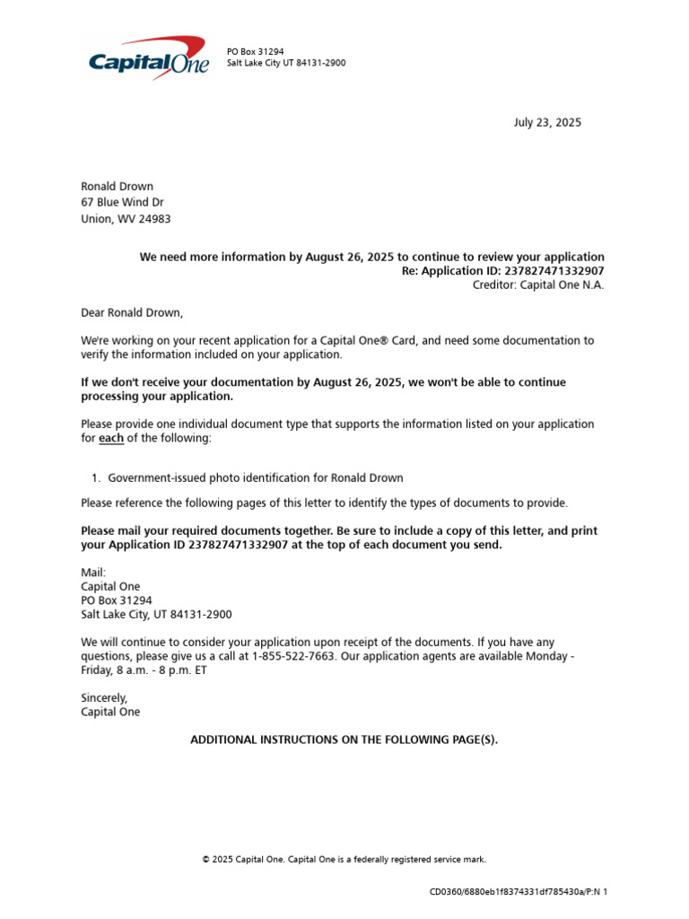 Additional Information Letter | PDF | Identity Document | Authentication