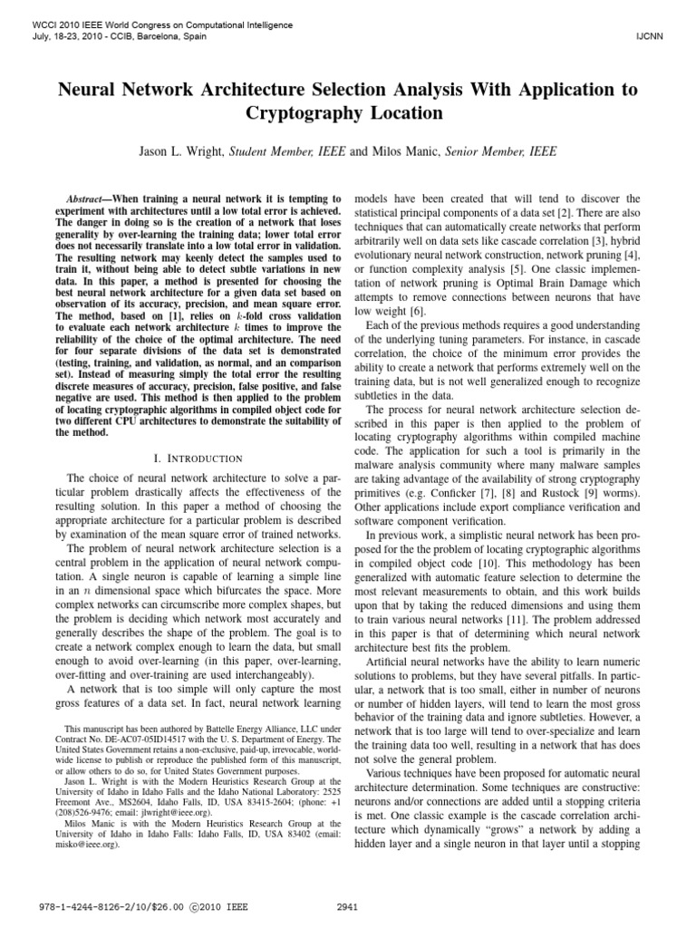 2010 Neural Network Architecture Selection Analysis With Application To ...