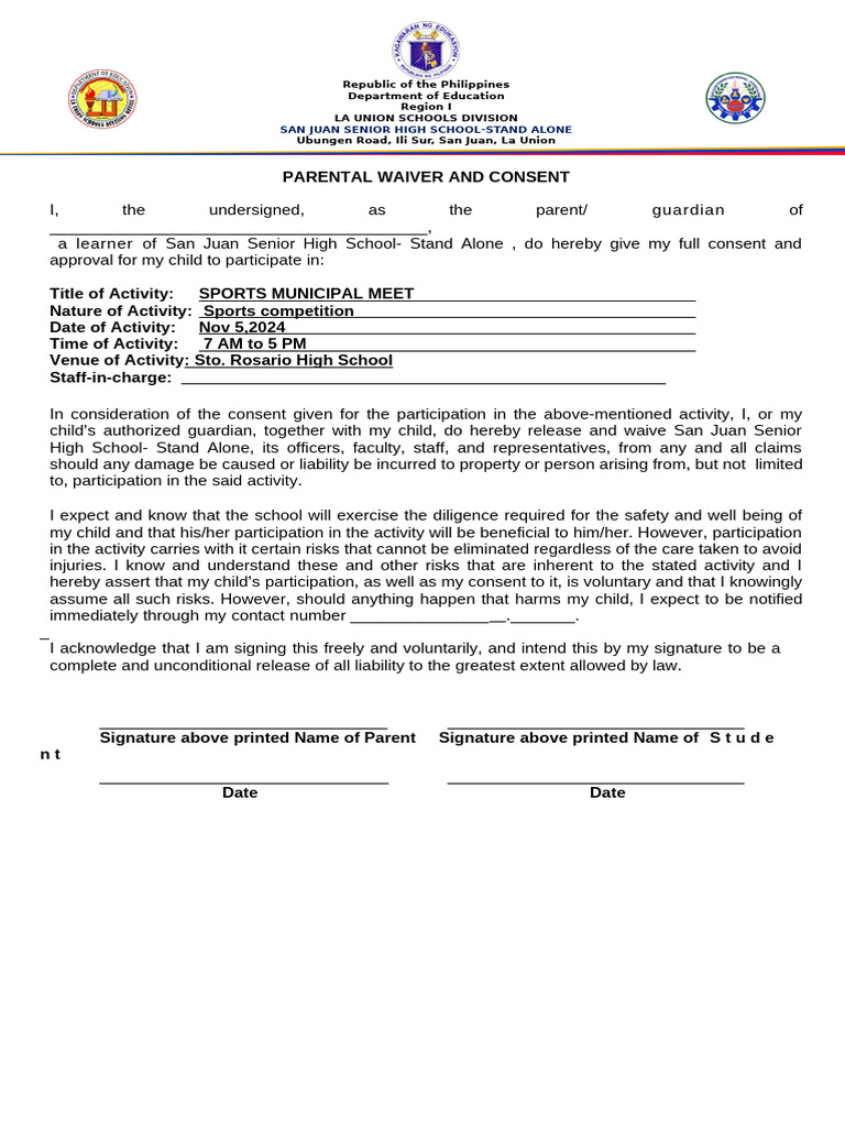 Parental Consent Form | PDF | Consent | Civil Law (Legal System)