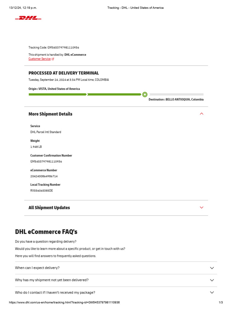 Tracking - DHL - United States of America | PDF