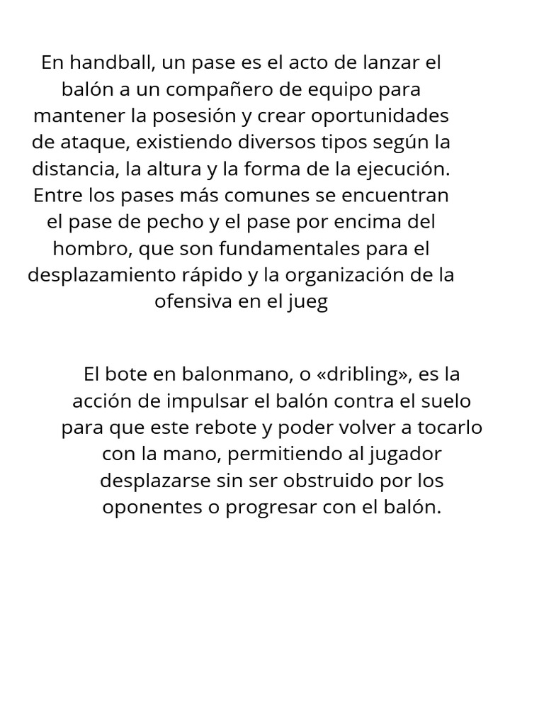 En Handball, Un Pase Es El Acto de Lanzar El Balón A Un Compañero de ...