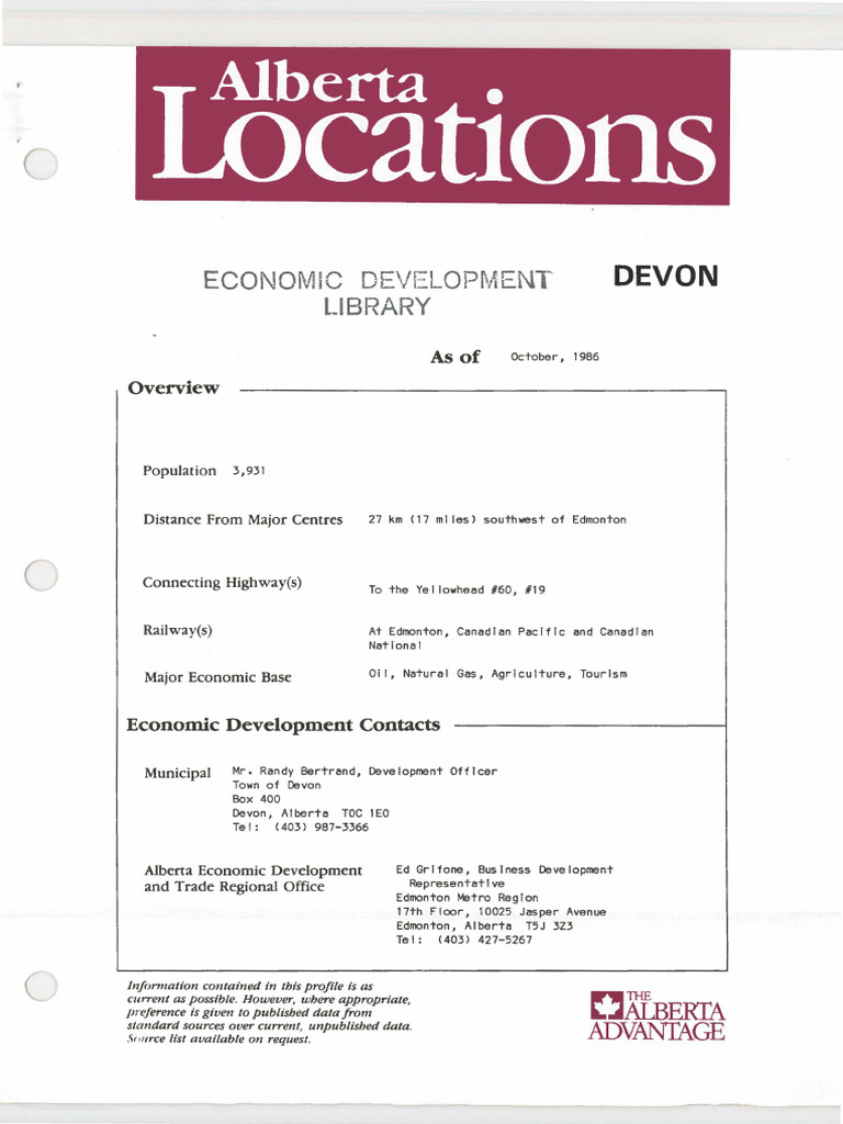 Devon Economic Development Overview | PDF | Edmonton | Alberta