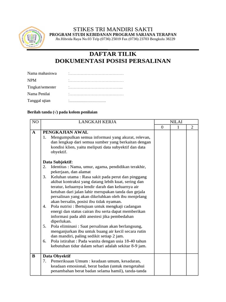 Daftar Tilik Dokumentasi | PDF