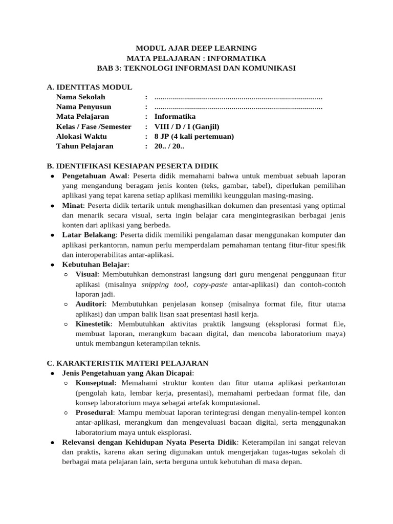 Modul Ajar 3 Informatika K-VIII (Deep Learning) | PDF