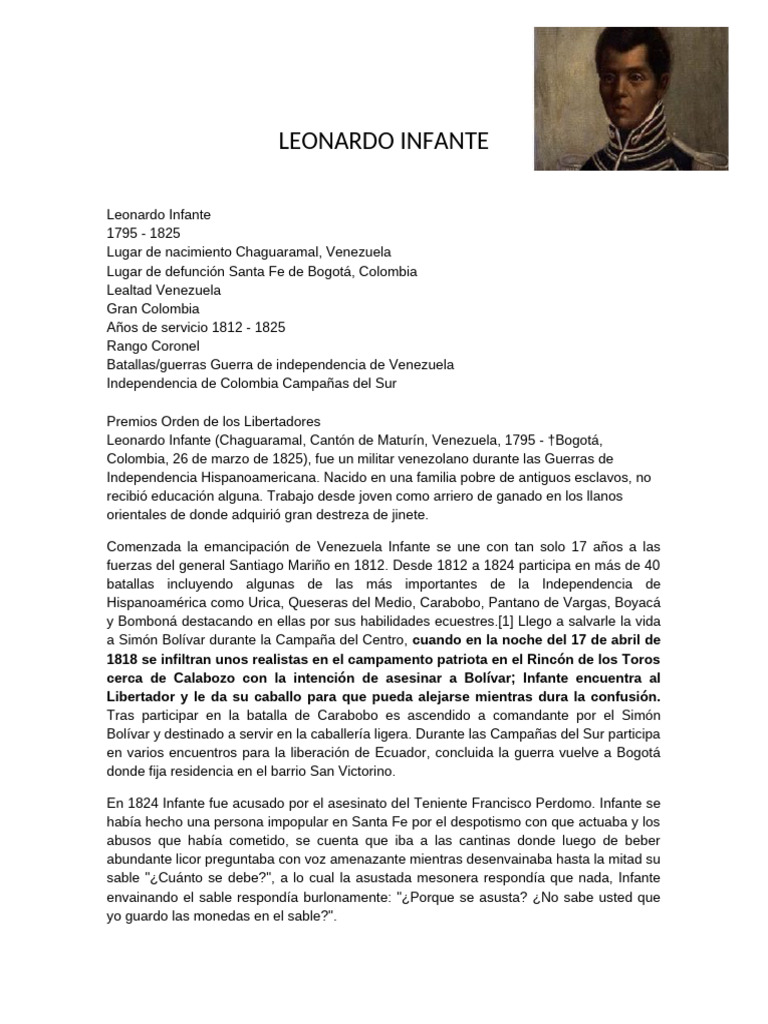 Biografía de Leonardo Infante, Coronel | PDF | América del Sur