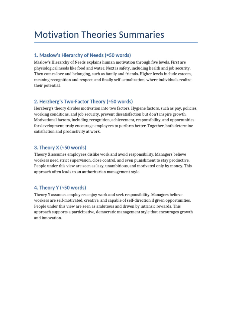 Motivation Theories Summaries | PDF