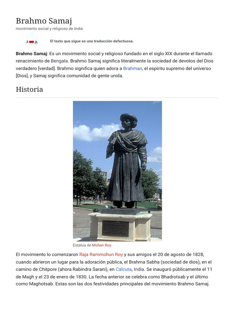 Brahmo Samaj - Wikipedia, La Enciclopedia Libre | PDF | Espiritualidad ...