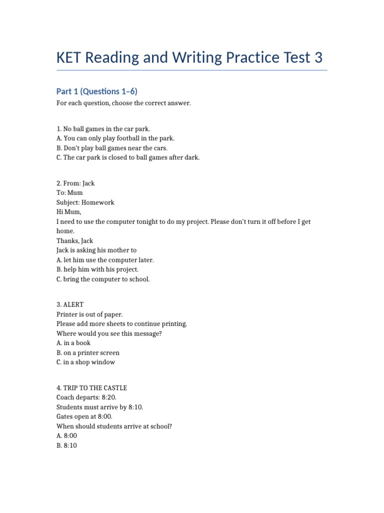 KET Practice Test 3 | PDF