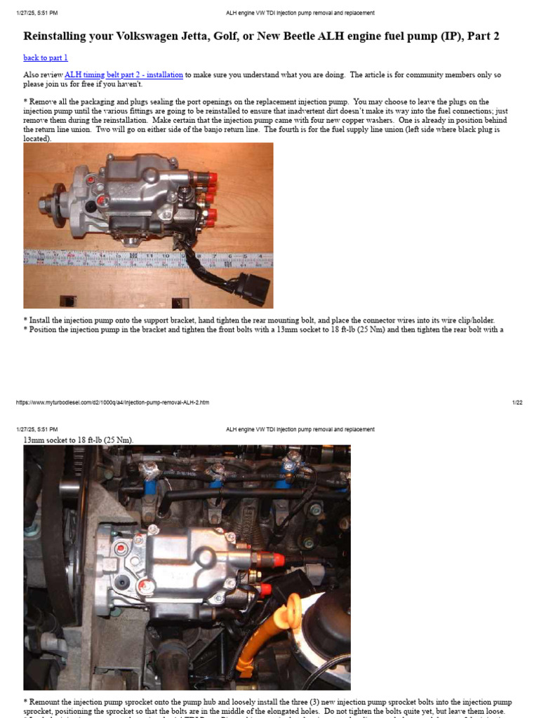 ALH TDI Injection Pump Reinstallation Guide | PDF | Electrical ...