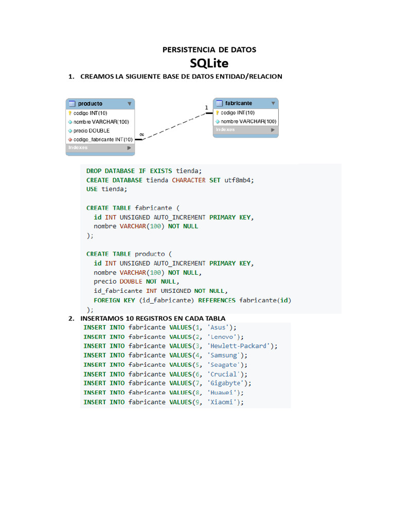 Consultas SQLite sobre precios de productos | PDF