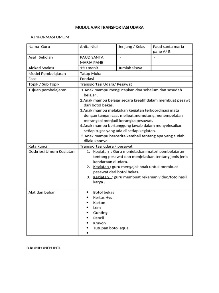 Modul Ajar Transportasi Udara PAUD | PDF