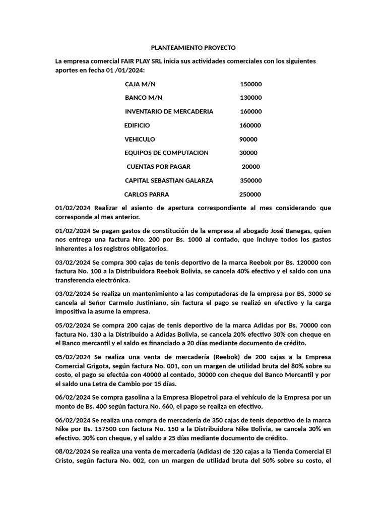 Planteamiento Proyecto Contabilidad Empresarial 2 | PDF | Factura | Bancos