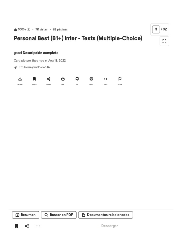 Personal Best (B1+) Inter - Tests (Multiple-Choice) - PDF - Social ...