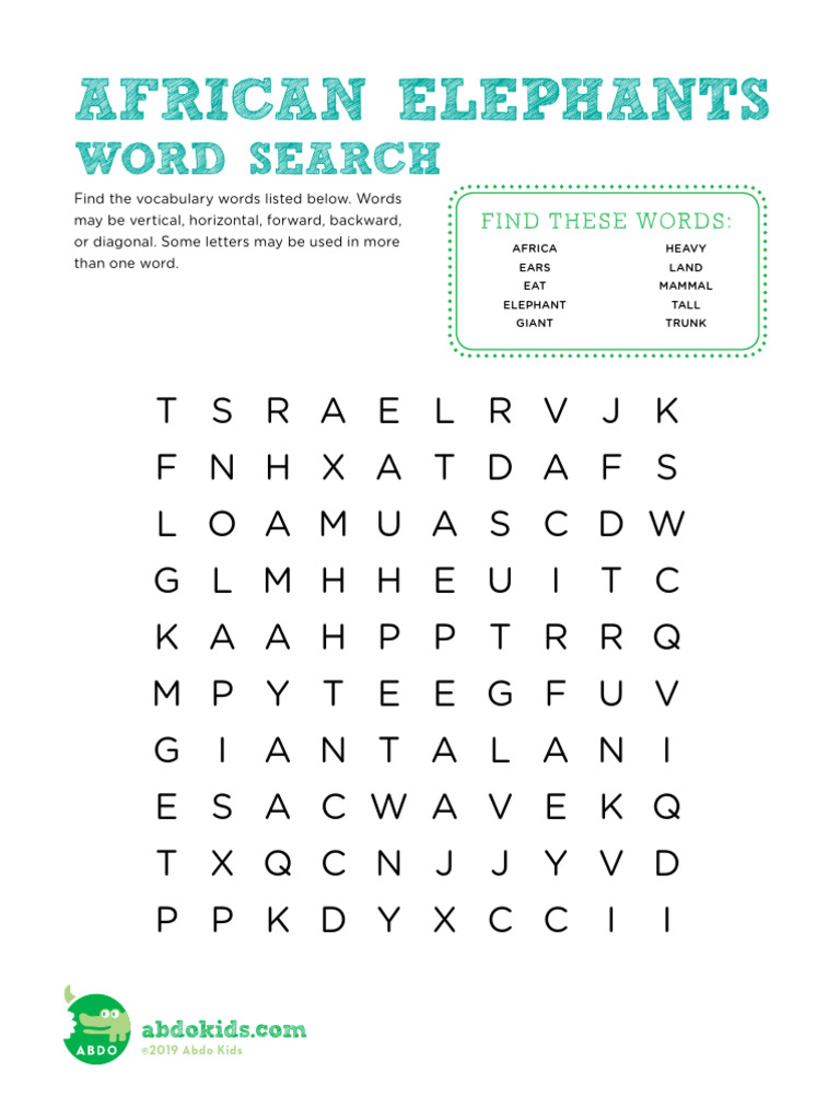 Word Search: African Elephants Vocabulary | PDF