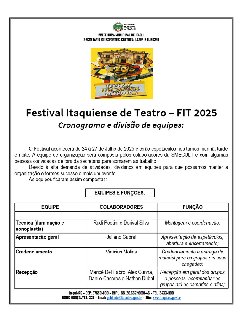 FIT 2025 - Divisão de Equipes | PDF