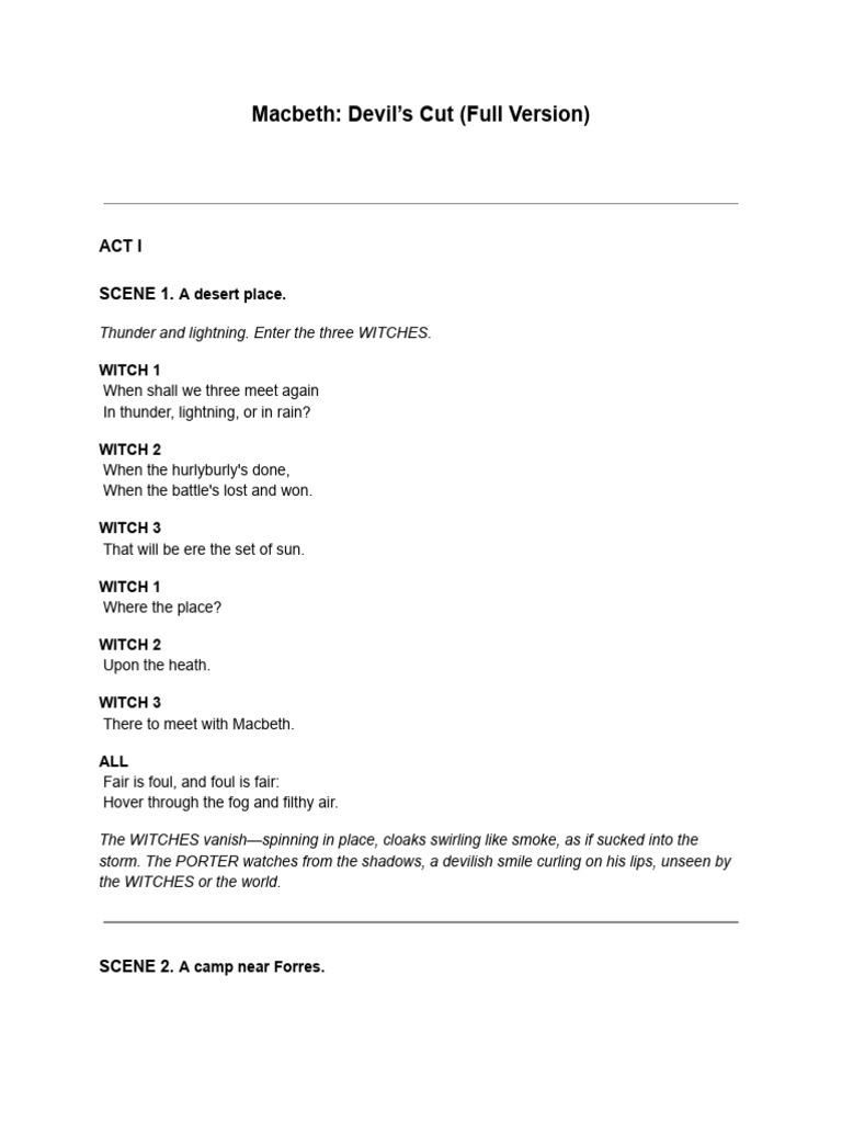 MACBETH - Devil Cut (Shorten Version) | PDF | Macbeth