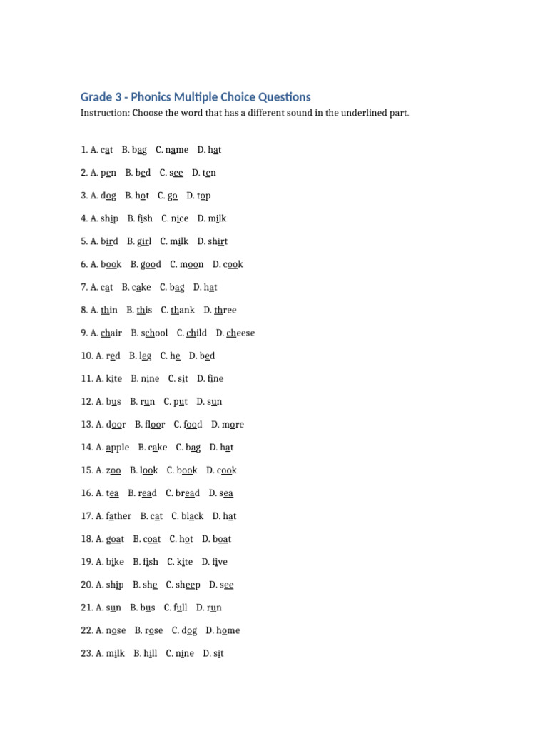 Grade 3 Phonics Quiz Questions | PDF | Chess Openings | Chess