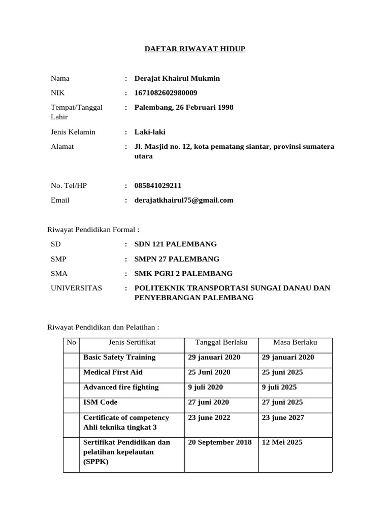 Format Daftar Riwayat Hidup | PDF